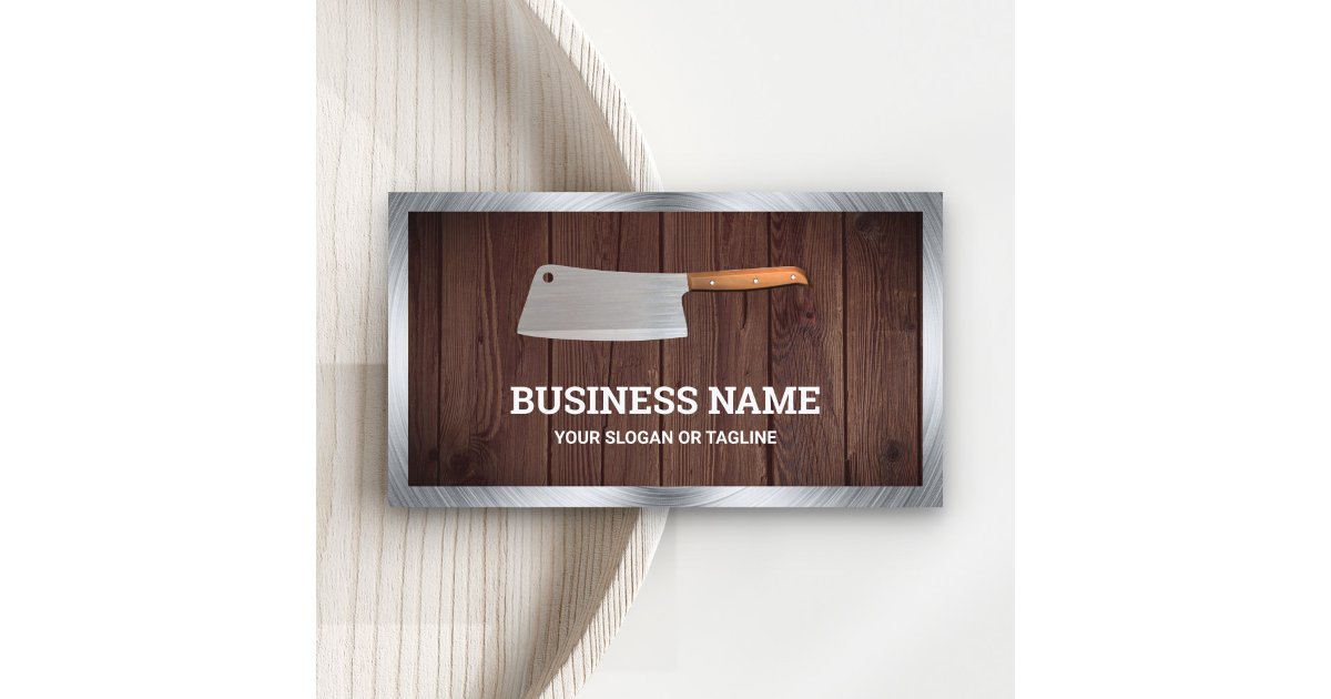 Rustic Wood Steel Butcher Knife Meat Shop Business Card | Zazzle