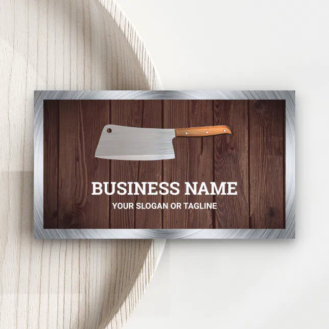 Rustic Wood Steel Butcher Knife Meat Shop Business Card | Zazzle