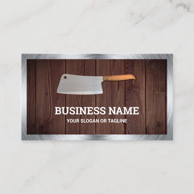 Rustic Wood Steel Butcher Knife Meat Shop Business Card | Zazzle