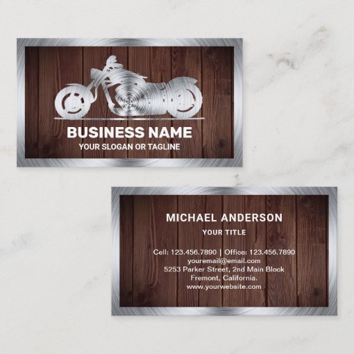 Rustic Wood Steel Motorbike Motorcycle Mechanic Business Card | Zazzle