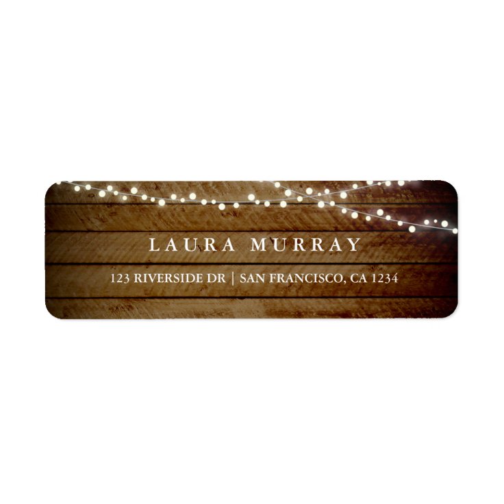 Rustic Wood String Lights Address Label | Zazzle