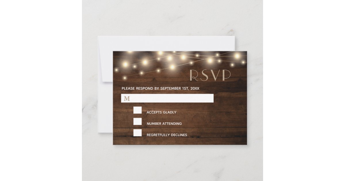 Rustic Wood String Lights and Lace | RSVP | Zazzle