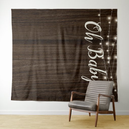 Rustic Wood String Lights Baby Shower Backdrop | Zazzle