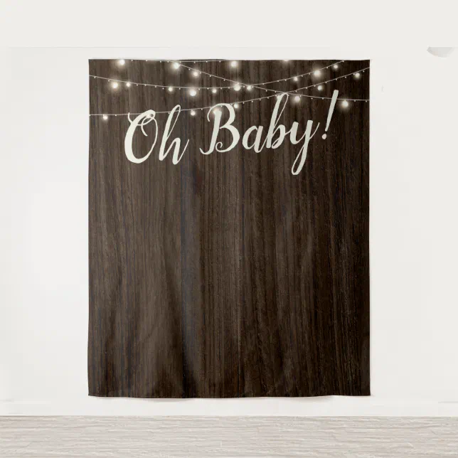Rustic Wood String Lights Baby Shower Backdrop | Zazzle