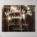 Rustic Wood String Lights Country Wedding Welcome Poster | Zazzle