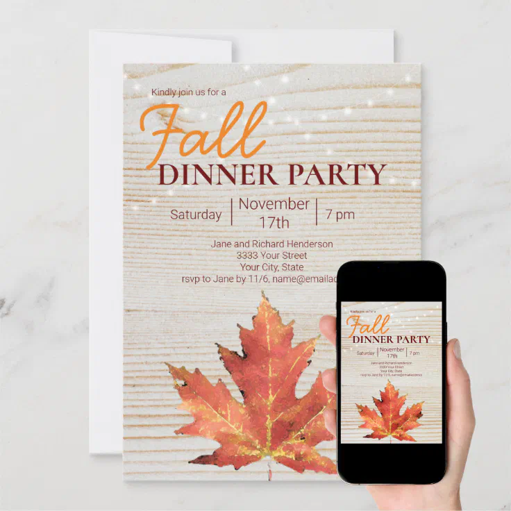 Rustic Wood String Lights Fall Dinner Party Invitation | Zazzle
