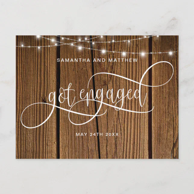 Rustic Wood, String Lights Got Engaged, Engagement Announcement ...