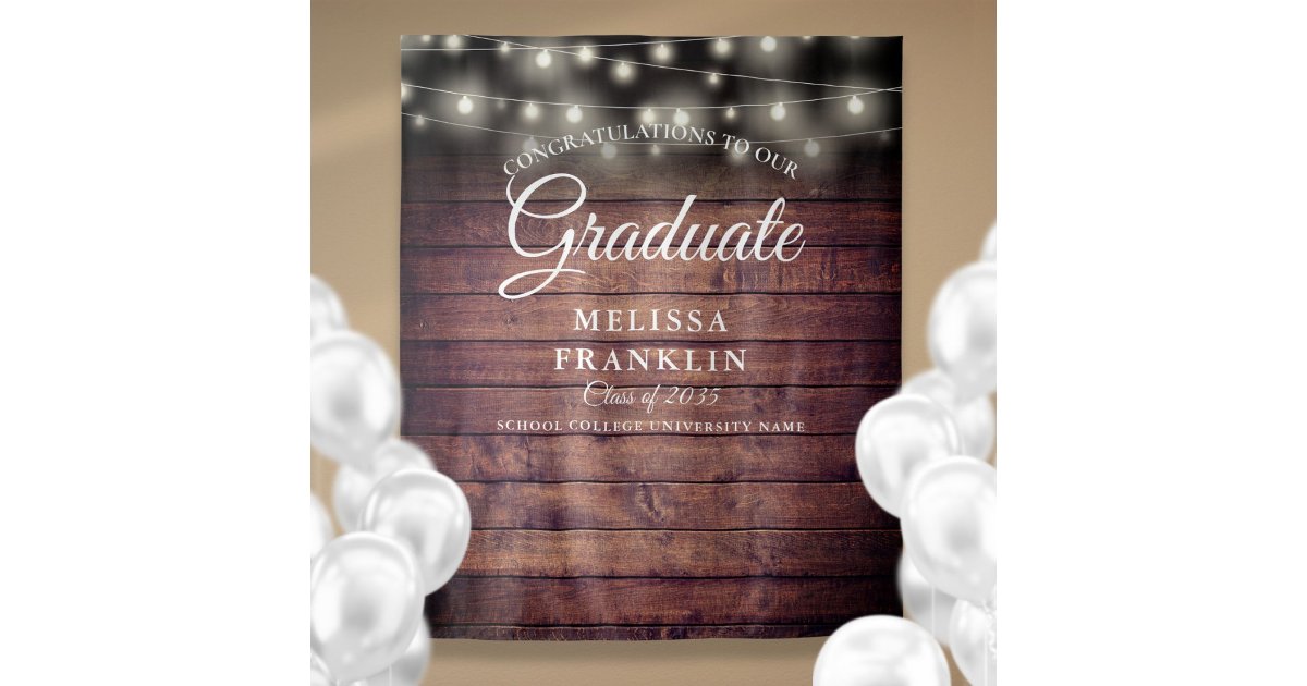 Rustic Wood String Lights Graduation Backdrop | Zazzle