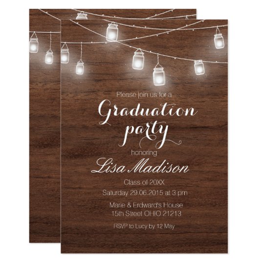 Rustic Wood String Lights Graduation Party Card | Zazzle.com