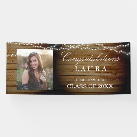 Rustic Wood String Lights Graduation Photo Banner | Zazzle.com