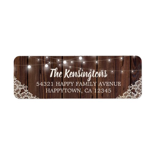 Rustic Wood String Lights Lace Label | Zazzle