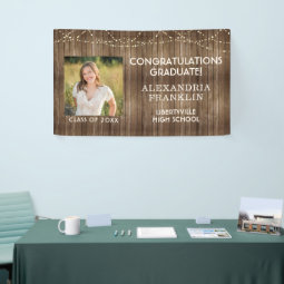 Rustic Wood | String Lights | Photo Graduation Banner | Zazzle