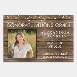 Rustic Wood String Lights Photo Graduation Sign | Zazzle