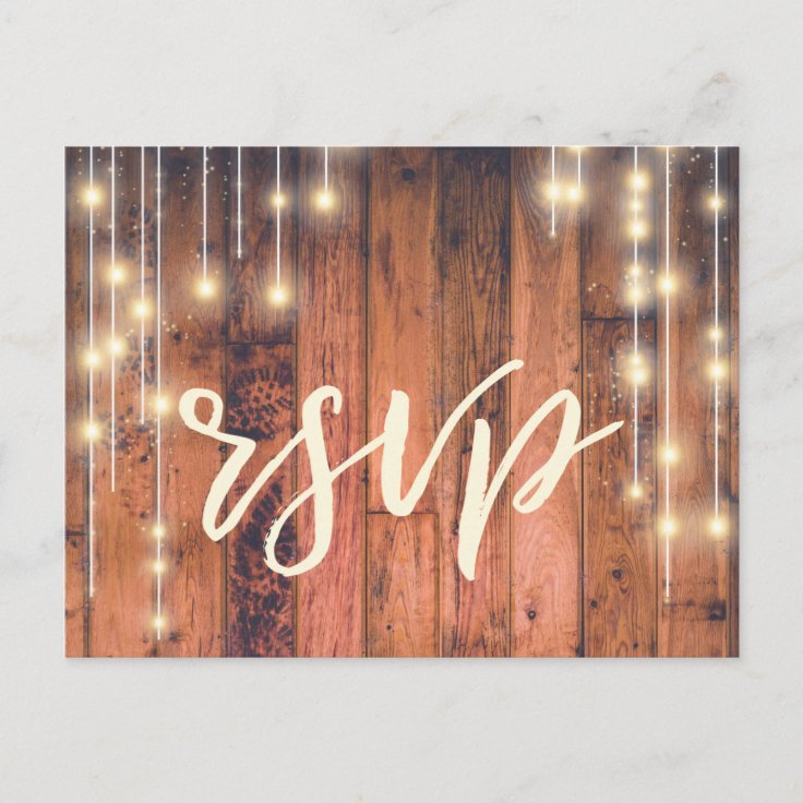 Rustic Wood String Lights | RSVP Meal Invitation Postcard | Zazzle