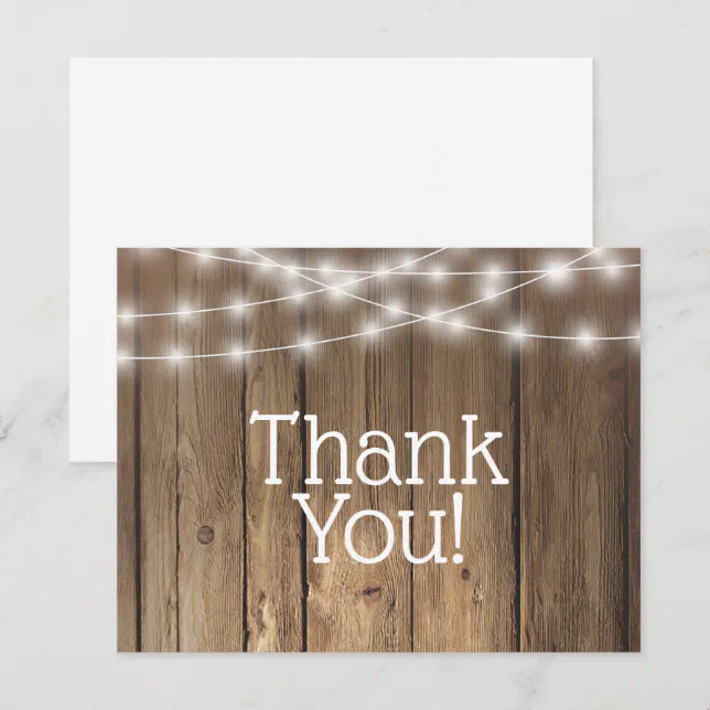 Rustic Wood String Lights Thank You BBQ Note Card | Zazzle