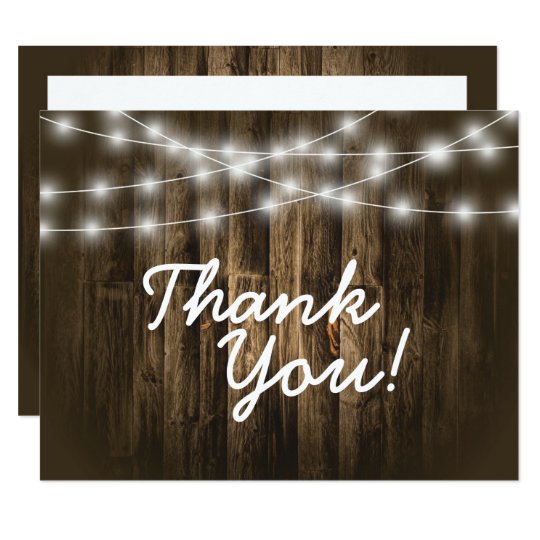 Rustic Wood String Lights Thank You Note Card | Zazzle.com