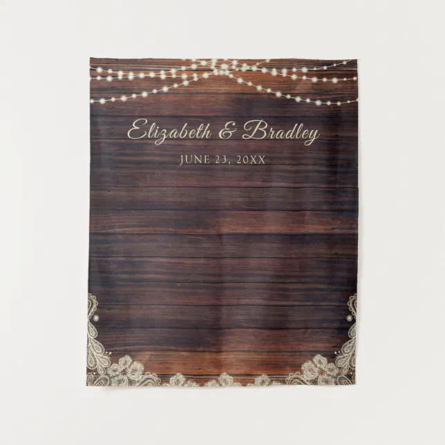Rustic Wood String Lights Wedding Photo Backdrop | Zazzle
