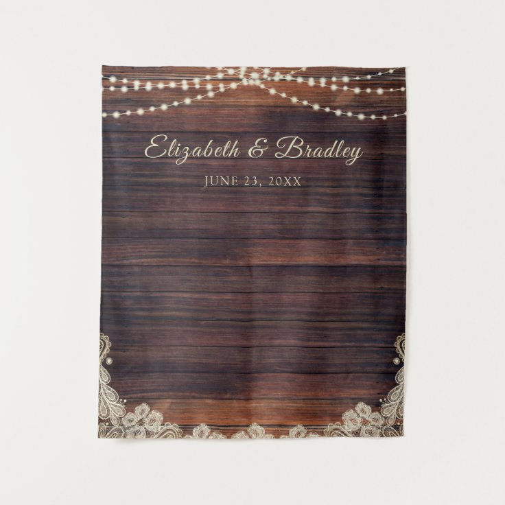 Rustic Wood String Lights Wedding Photo Backdrop | Zazzle