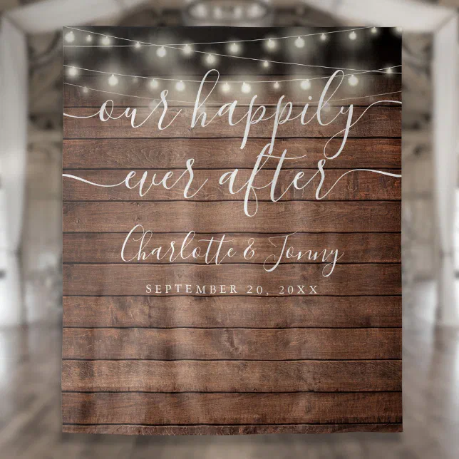 Rustic Wood String Lights Wedding Photo Backdrop | Zazzle