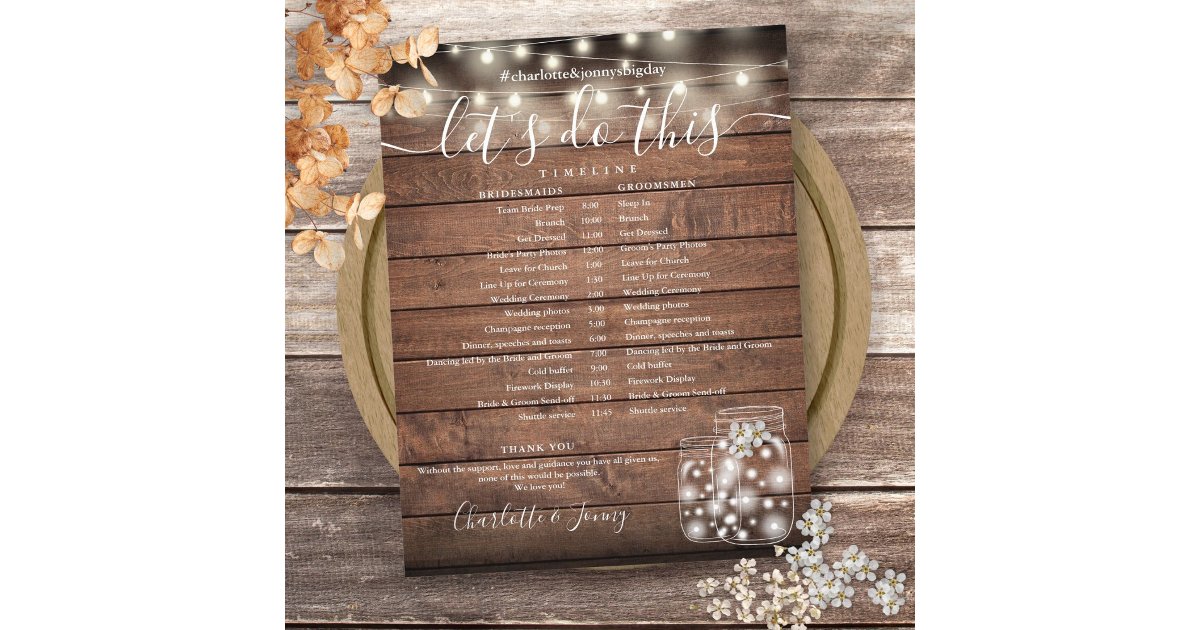 Rustic Wood String Lights Wedding Program Timeline | Zazzle