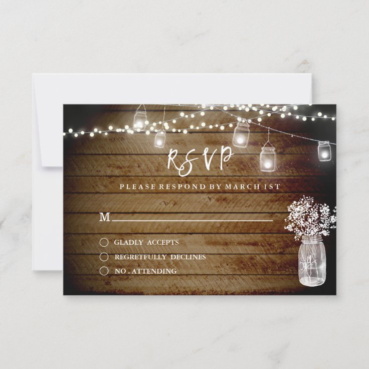 Rustic Wood String Lights Wood Mason RSVP | Zazzle