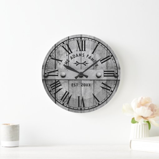 Rustic Wood Style Custom Family Name Wall Clock | Zazzle
