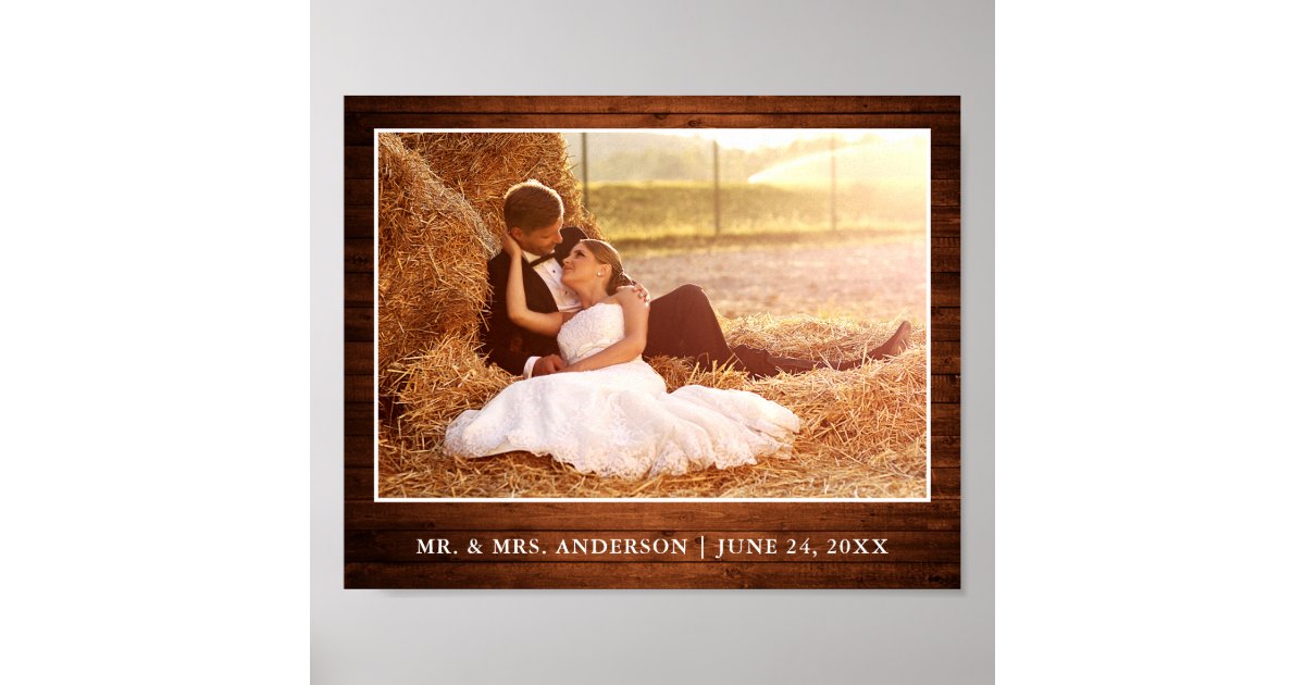 Rustic Wood Style Wedding Photo Poster | Zazzle