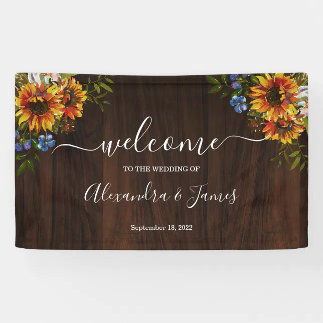Rustic Wood Sunflower Country Wedding Banner | Zazzle