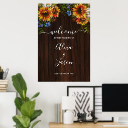 Rustic Wood Sunflower Country Wedding Welcome Sign | Zazzle