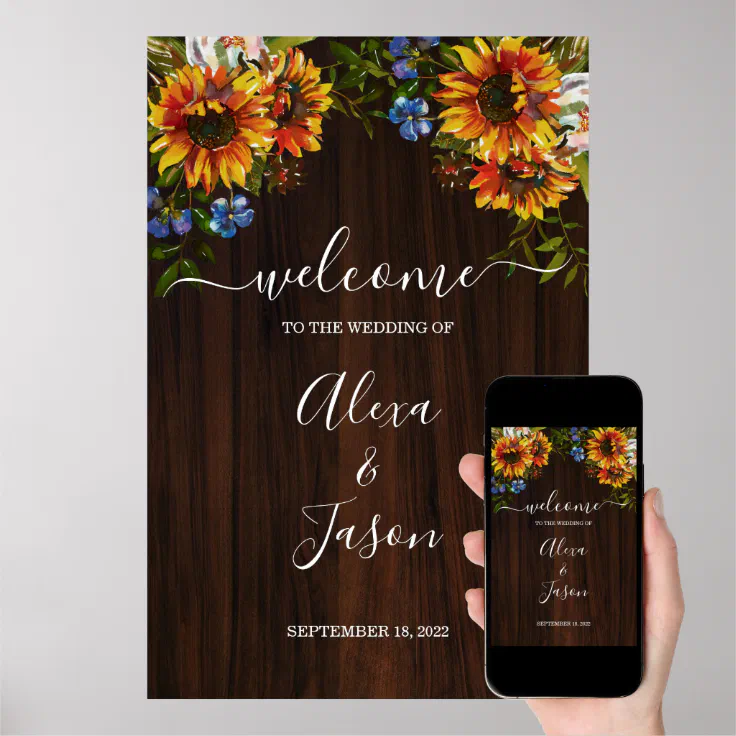 Rustic Wood Sunflower Country Wedding Welcome Sign | Zazzle
