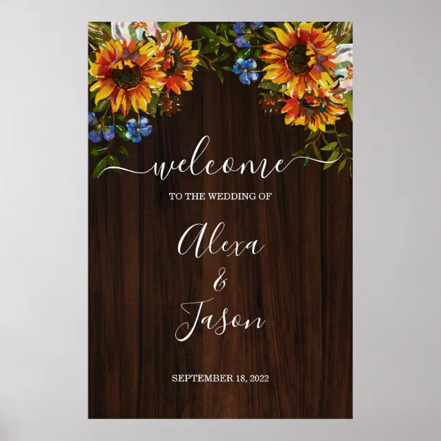 Rustic Wood Sunflower Country Wedding Welcome Sign | Zazzle