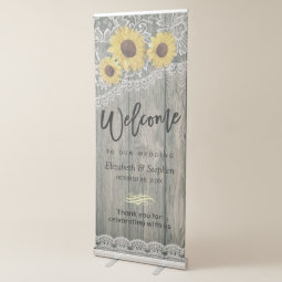 Rustic Wood Sunflower Elegant Lace Wedding Welcome Retractable Banner ...