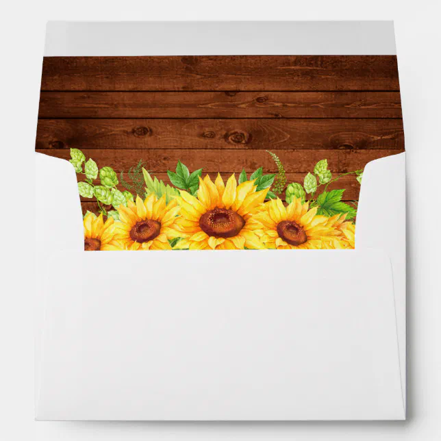 Rustic Wood Sunflower Floral Invitation Envelope | Zazzle