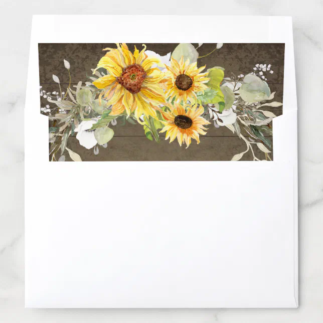 Rustic Wood Sunflower Floral Watercolor Greenery Envelope Liner | Zazzle