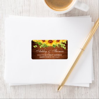 Rustic Wood Sunflower Floral Wedding Address Label | Zazzle