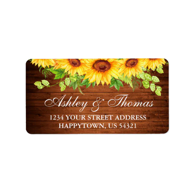 Rustic Wood Sunflower Floral Wedding Address Label | Zazzle