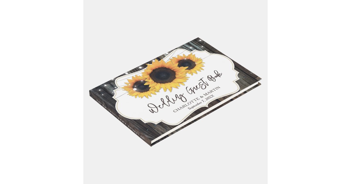 Rustic Wood Sunflower Floral Wedding Guest Book Zazzle