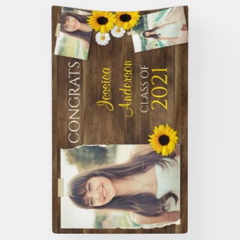 Rustic Wood Sunflower Photo Template Graduation Banner | Zazzle