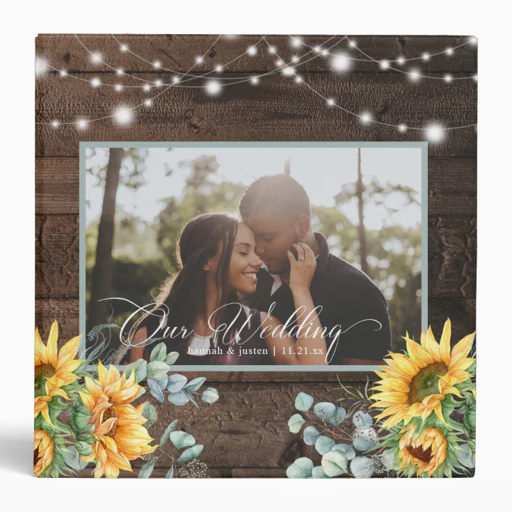 Rustic Wood Sunflower Photo Wedding Planner 3 Ring Binder | Zazzle