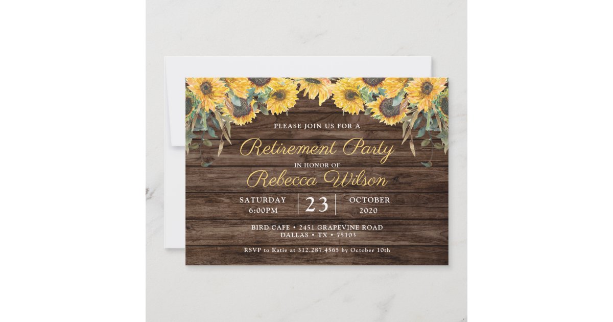Rustic Wood Sunflower Retirement Party Invitation | Zazzle