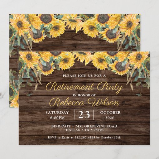 Rustic Wood Sunflower Retirement Party Invitation | Zazzle