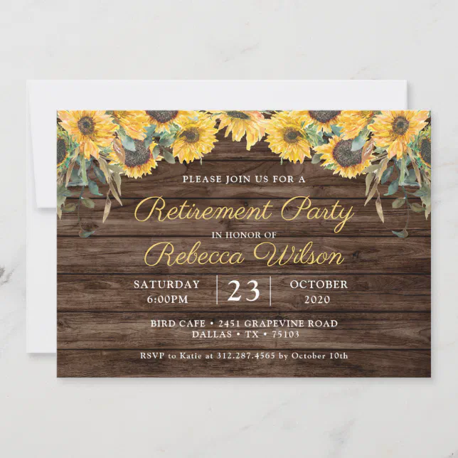 Rustic Wood Sunflower Retirement Party Invitation | Zazzle