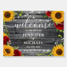 Rustic Wood Sunflower Rose Welcome Wedding Foam Board | Zazzle