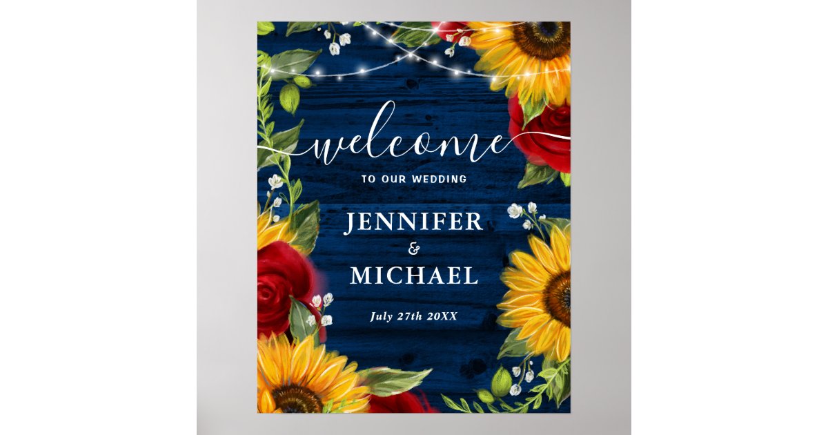 Rustic Wood Sunflower Rose Welcome Wedding Signs | Zazzle.com