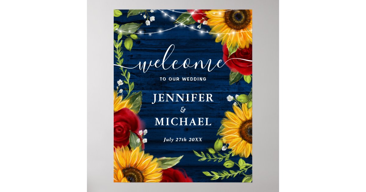 Rustic Wood Sunflower Rose Welcome Wedding Signs | Zazzle