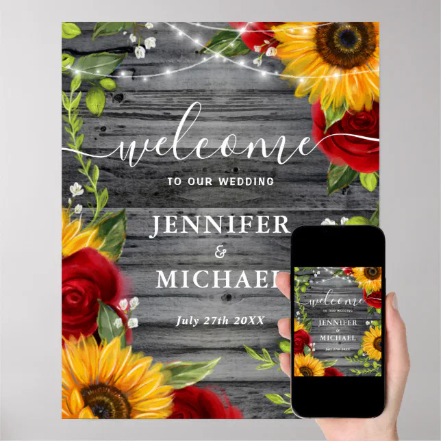 Rustic Wood Sunflower Rose Welcome Wedding Signs | Zazzle