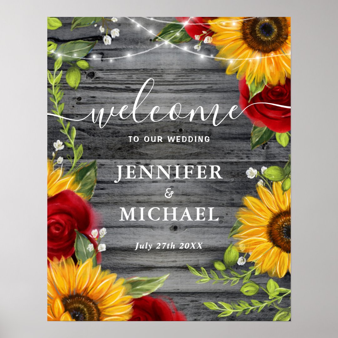 Rustic Wood Sunflower Rose Welcome Wedding Signs | Zazzle