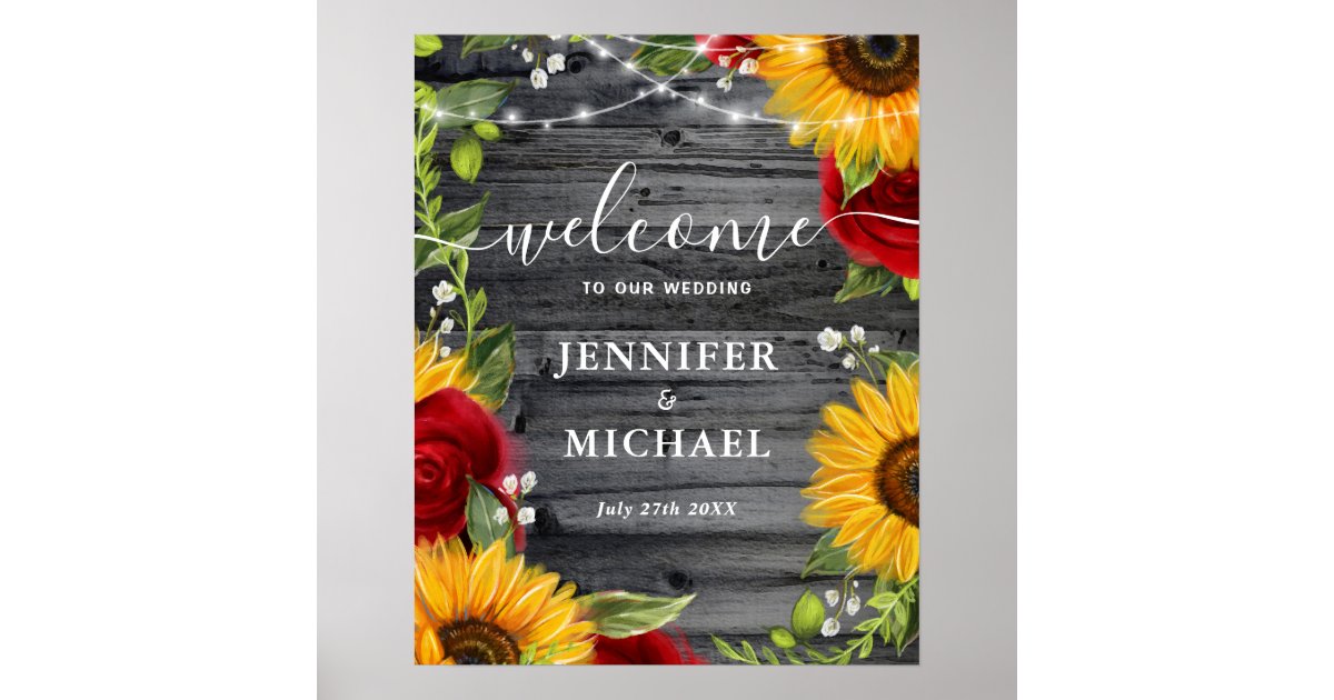 Rustic Wood Sunflower Rose Welcome Wedding Signs | Zazzle.com