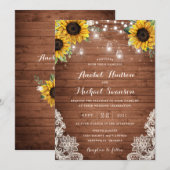 Rustic Wood Sunflower String Lights Lace Mason Jar Invitation | Zazzle
