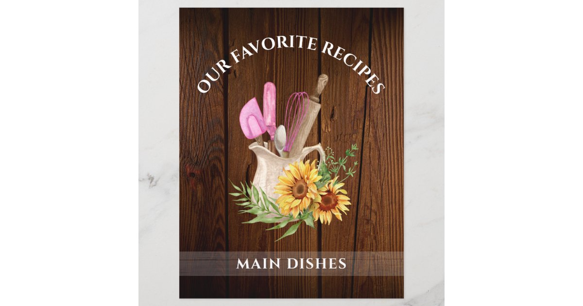 Rustic Wood Sunflower Tabbed Recipe Binder Divider | Zazzle